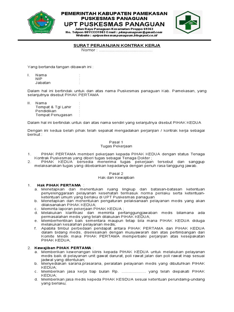 Contoh PKS Dokter DG Pusk | PDF | Pengelolaan Keuangan & Uang | Hukum