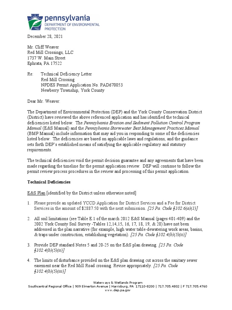 'Technical Deficiency Letter' For Red Mill Crossing Project | PDF ...