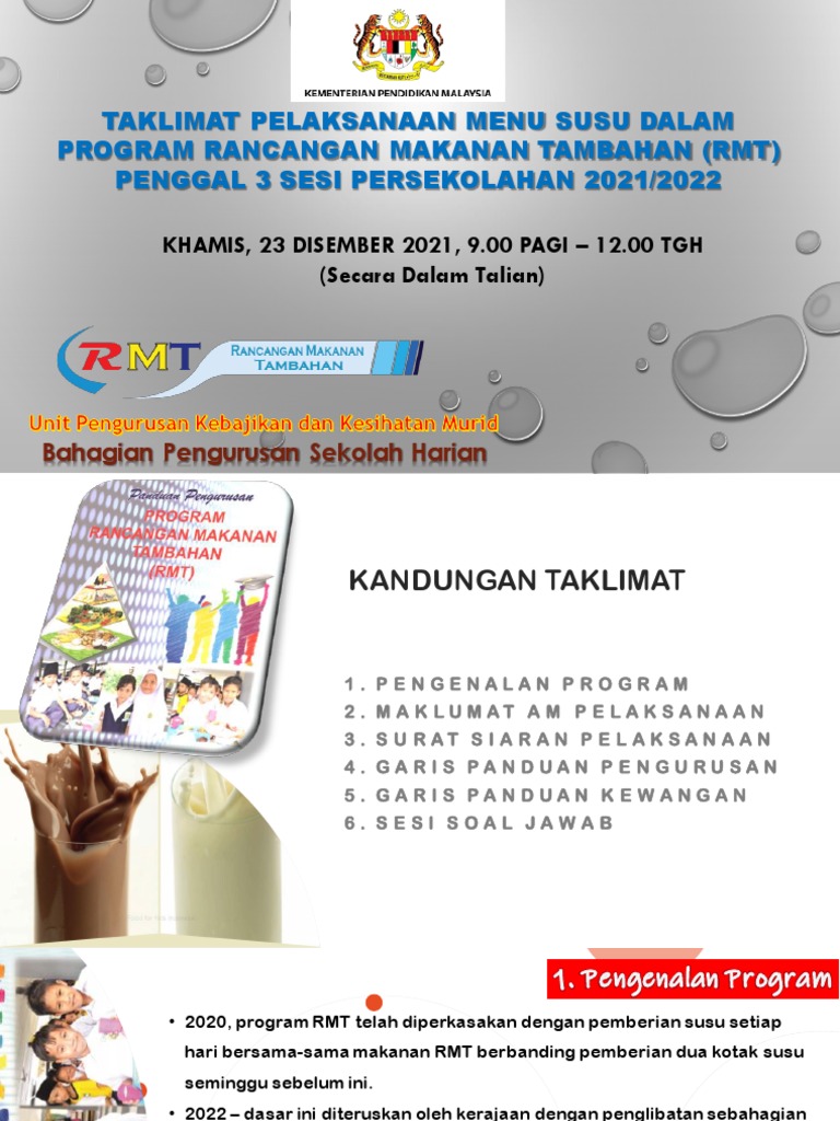 Taklimat Menu Susu Dalam RMT 2022 - JPN N PPD | PDF