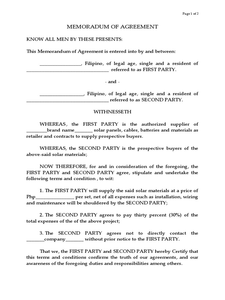 Memorandum of Agreement - Solar Project | PDF