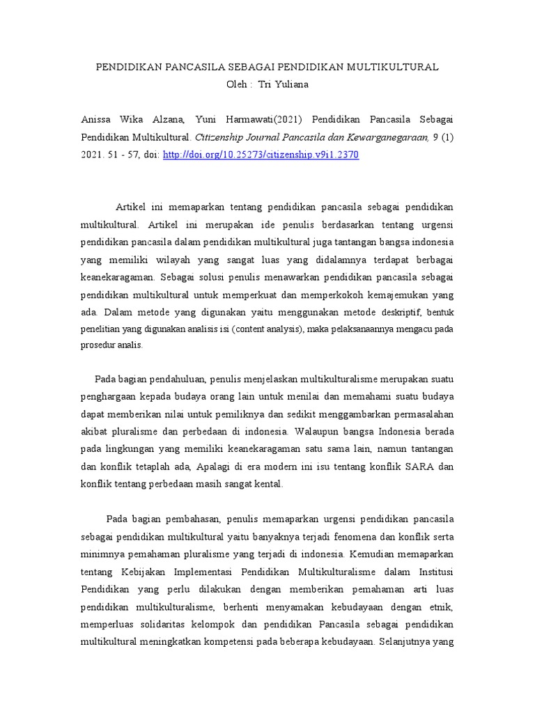 Review Pend Pancasila Seb Pend Multikultural | PDF