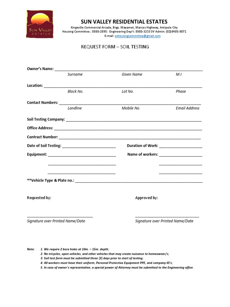 Soil Testing Request Form - Sun Valley | PDF | Business | Technology ...