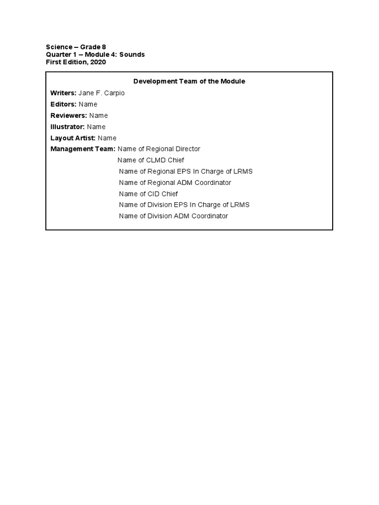 Module 4 - Revalidated Science 8 Q1 | PDF | Sound | Waves