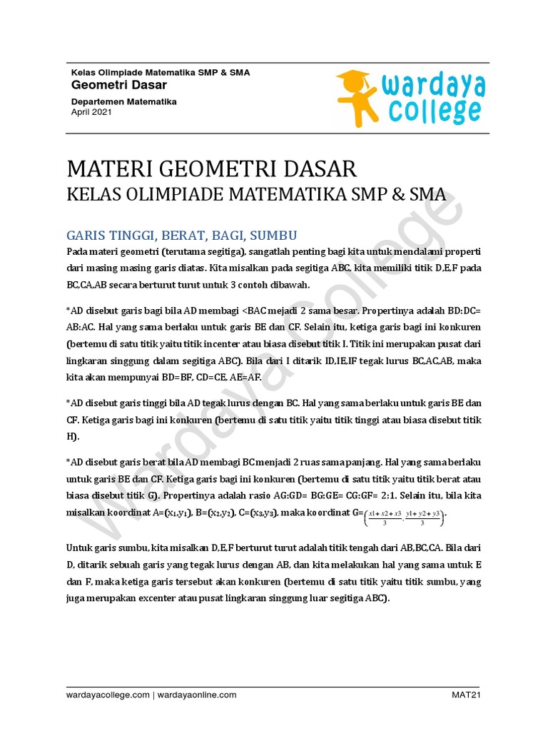 Geometri Dasar Olimpiade Matematika SMP Sma | PDF