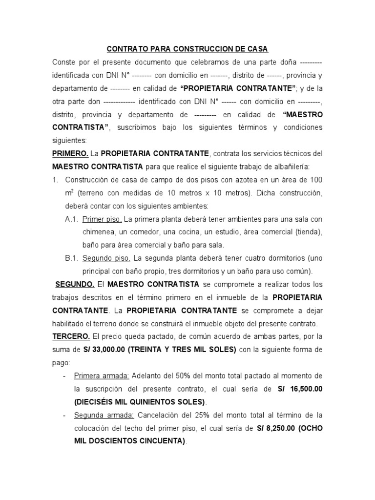 Modelo Contrato de Construccion de Casa | PDF