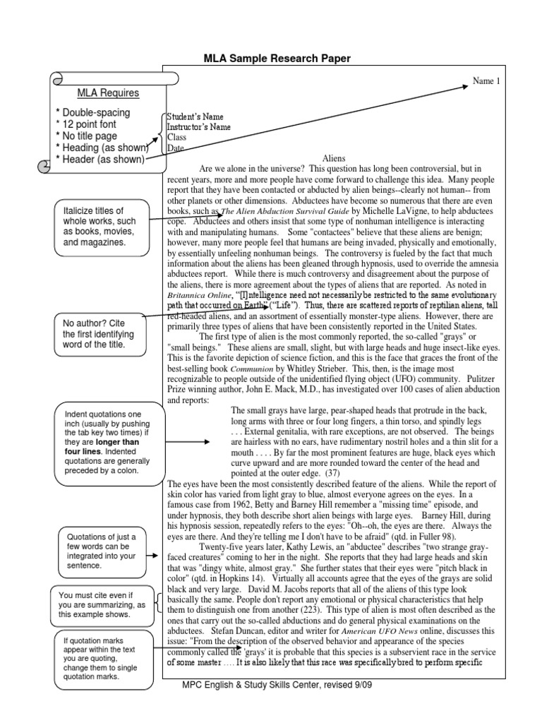 MLA Sample Research Paper: Double-Spacing No Title Page Heading (As ...