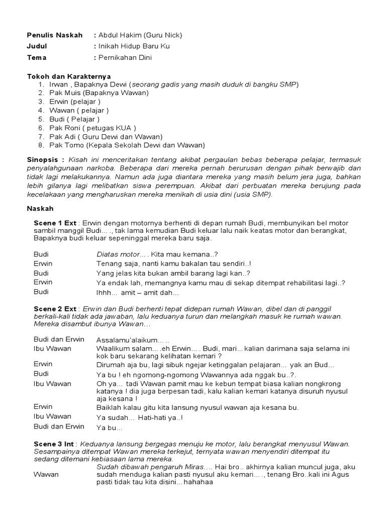 Contoh Naskah Film Pendek 8-15 Menit Tentang Pernikahan Dini | PDF