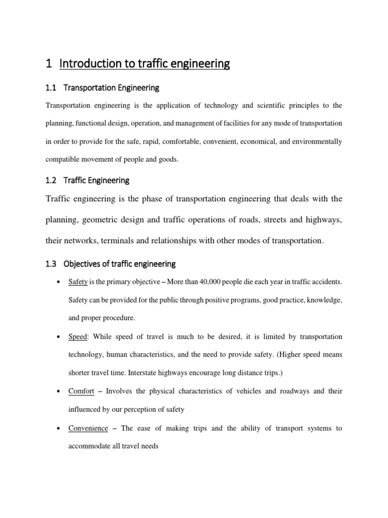 Traffic Engg. Introduction | PDF | Transport | Traffic