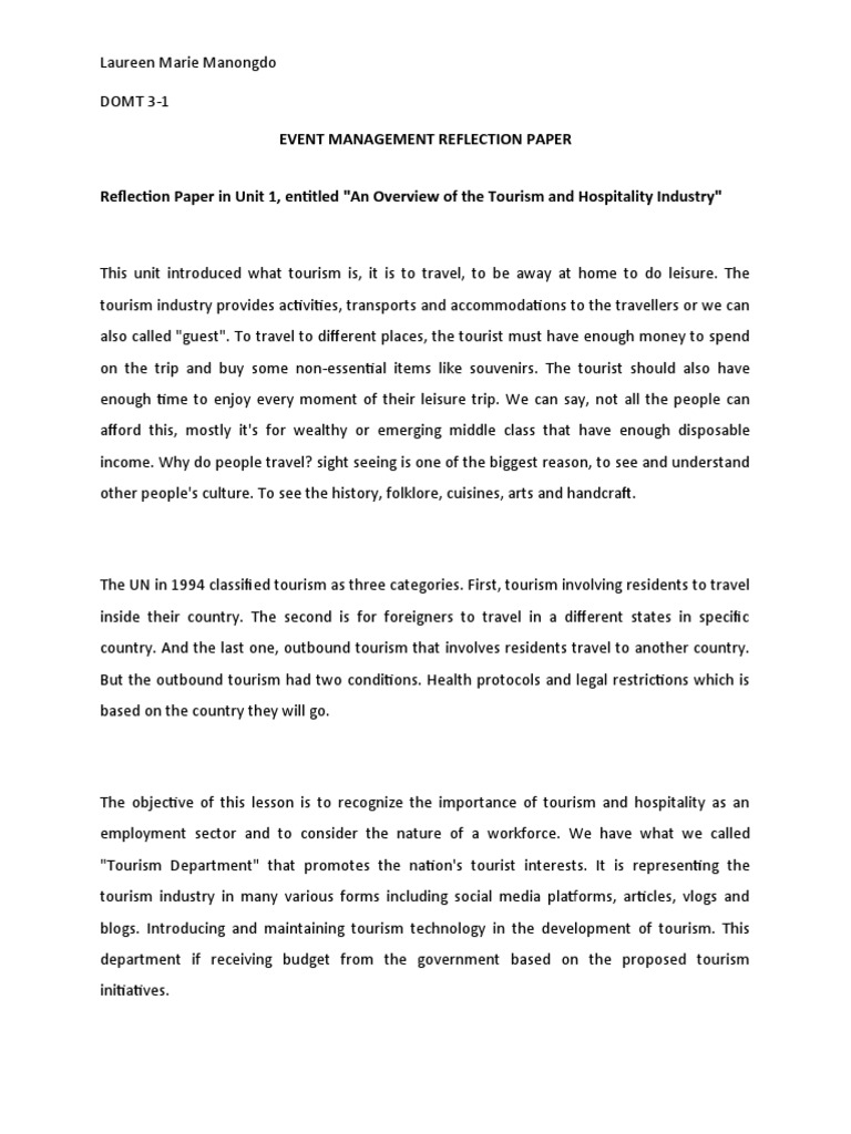 Reflection Paper | PDF | Marketing | Tourism