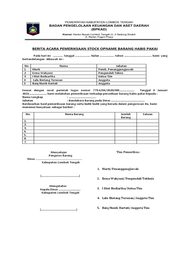 Format BAP Barang Pakai Habis | PDF