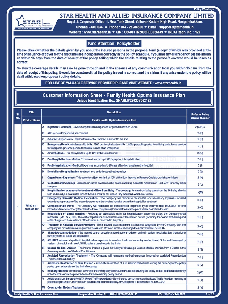 Star Health and Allied Insurance Company Limited: Customer Information ...