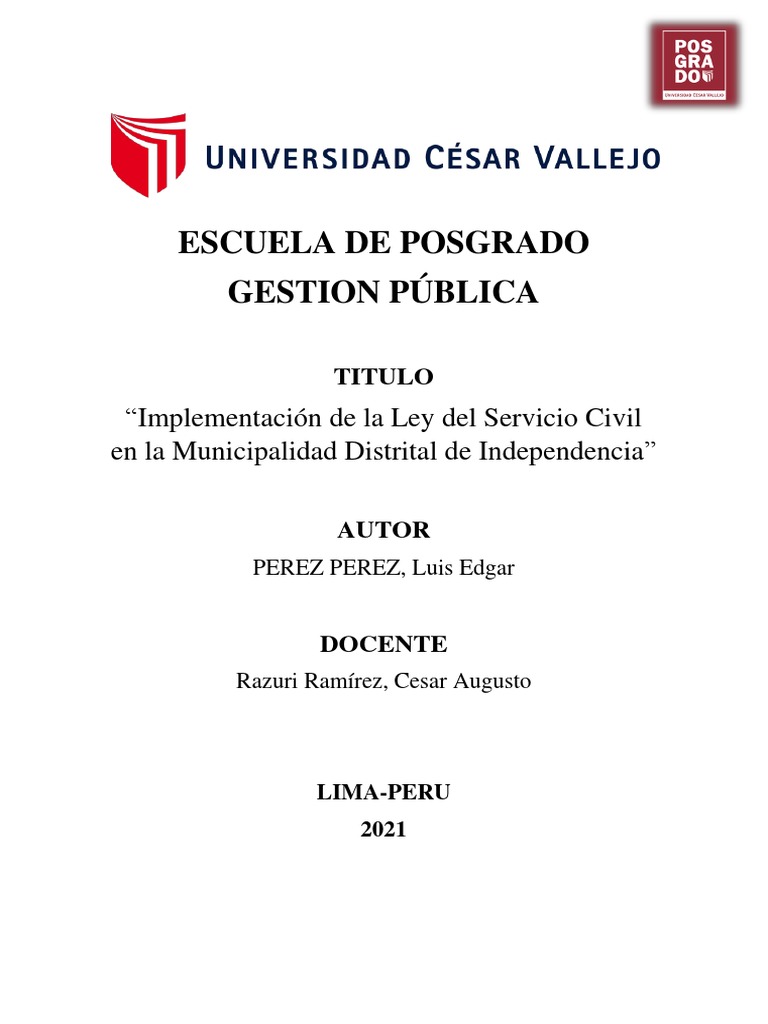 Implementacion De La Ley Del Servicio Civil En La Municipalidad De