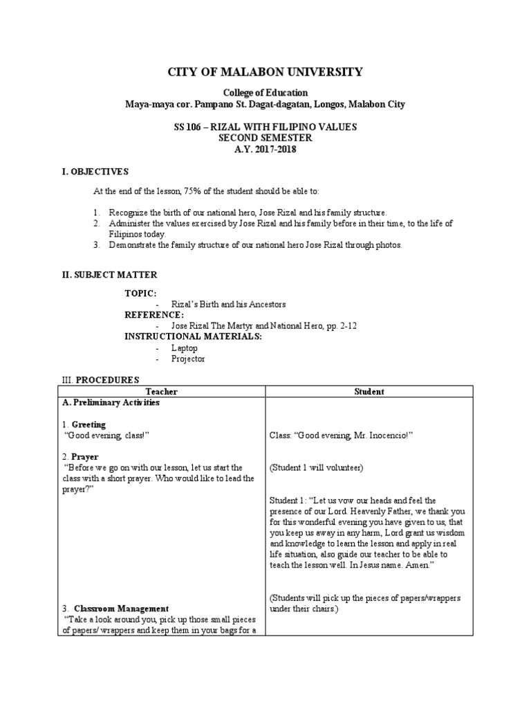RoMEOW Rizal Lesson Plan | PDF