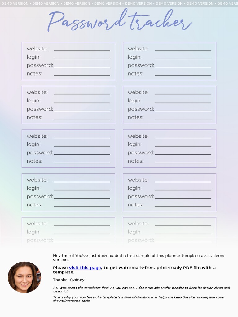 Password Tracker Template Blue and Pink-A4 | PDF