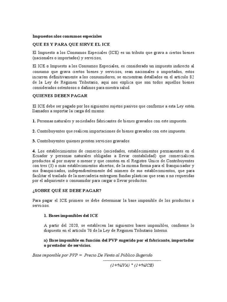 El ICE o Impuesto A Los Consumos Especiales | PDF | Impuestos | Economias