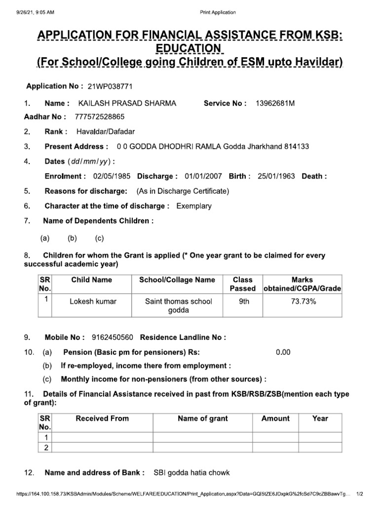 KSB Form | PDF
