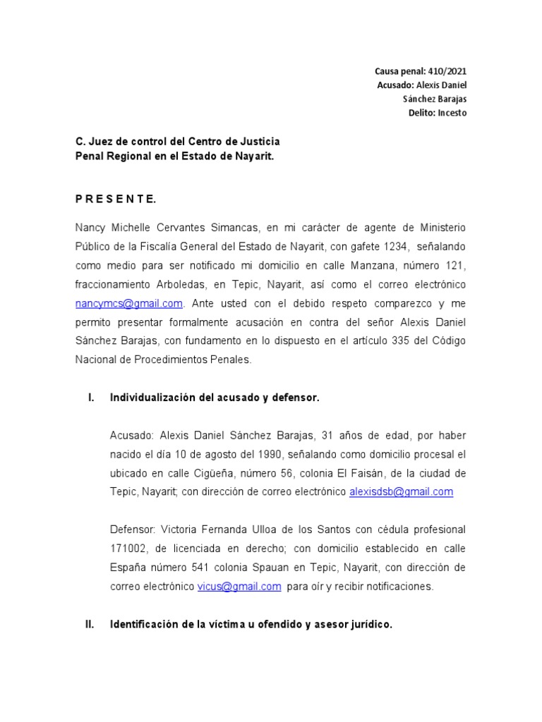 Escrito de Acusación Incesto | PDF | Ley Pública | Gobierno