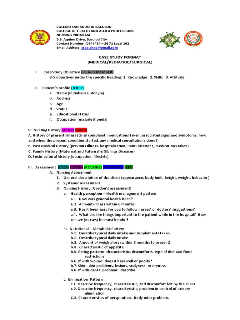 Medical or Pedia or Surgical Case Study Format GROUP 1 | PDF | Surgery ...