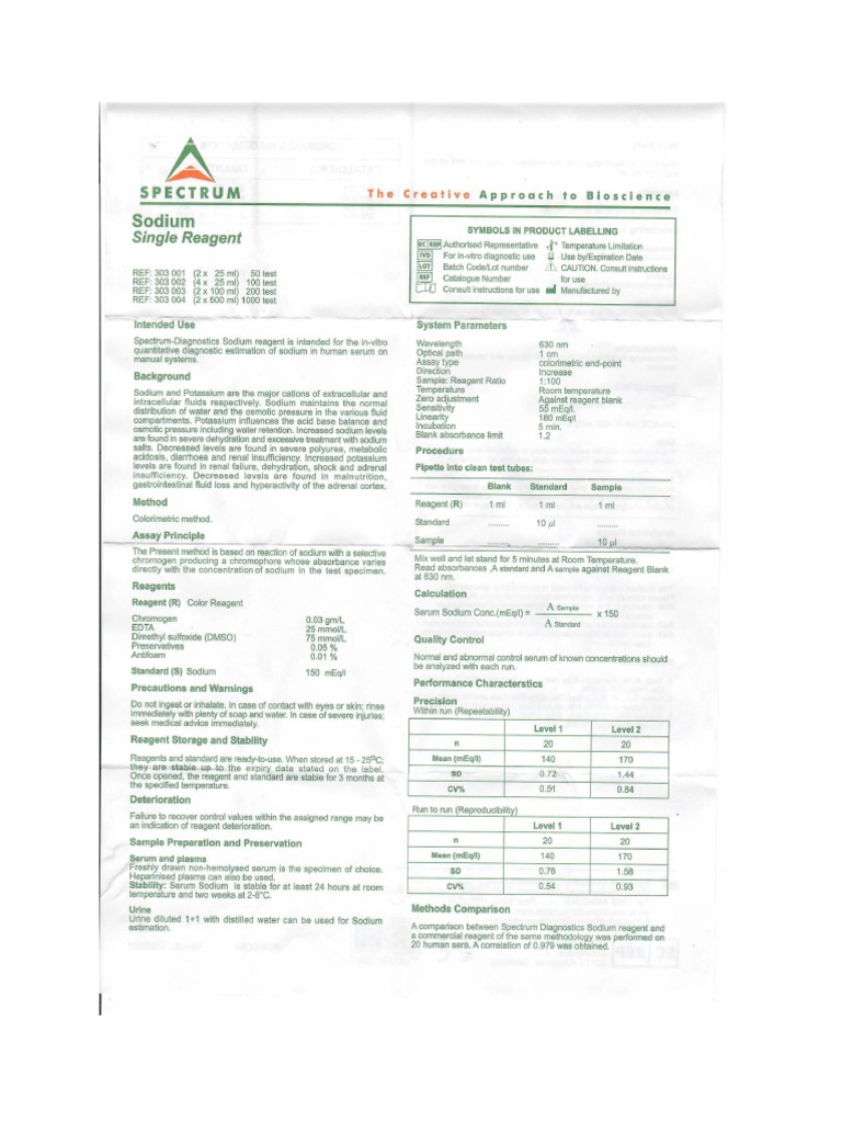 Spectrum Sodium Reagent Leaflet | PDF