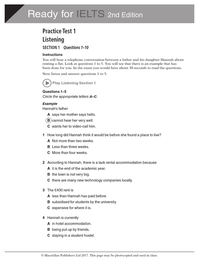 Practice Test 1 - Listening | PDF | International English Language ...