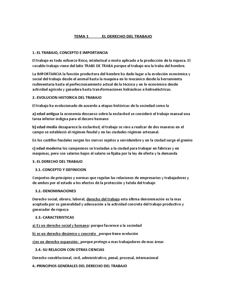 Tema 1 El Derecho Del Trabajo | PDF | Derecho laboral | Feudalismo