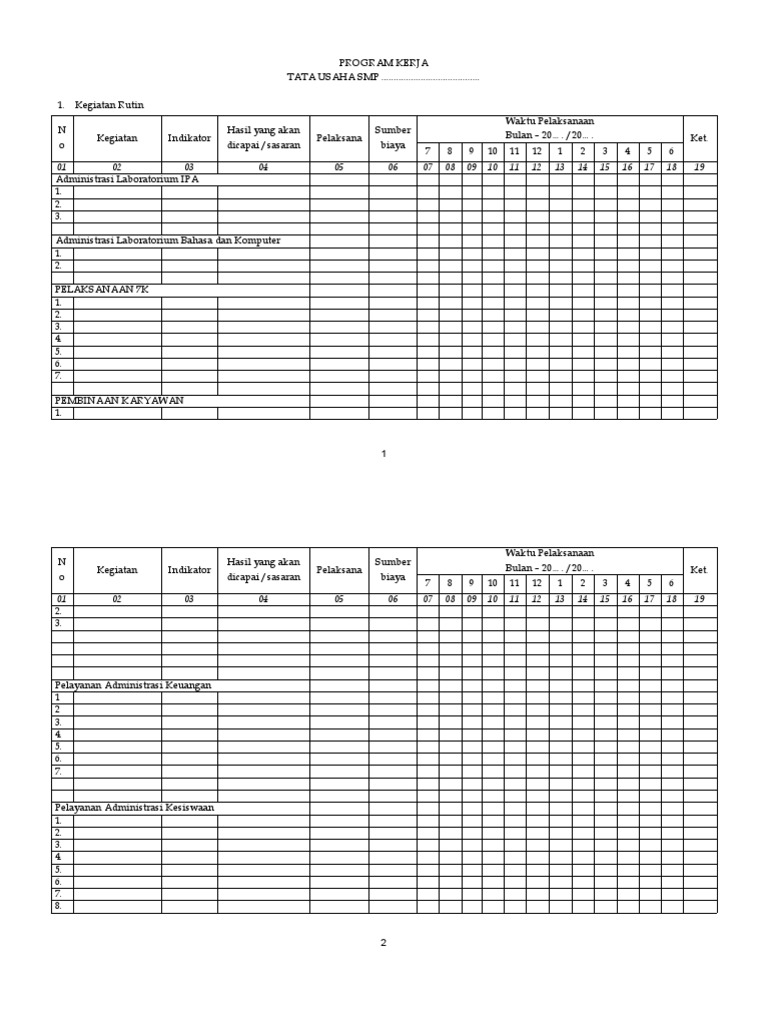 Administrasi Tata Usaha (TU) Sekolah - PROGRAM KERJA TU | PDF