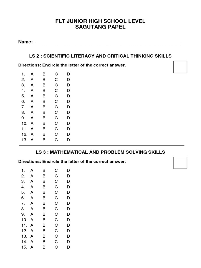 Answer Sheet LS2 & LS3 | PDF