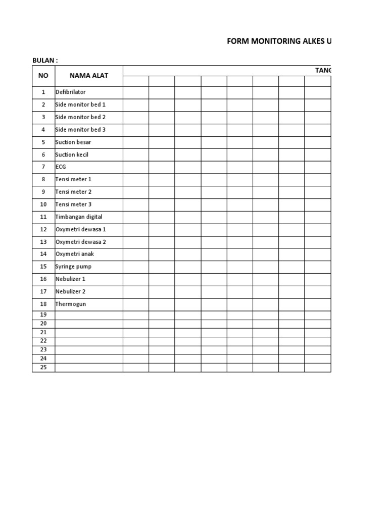 Form Monitoring Alkes | PDF | Memasak, Makanan, & Anggur | Kesehatan ...