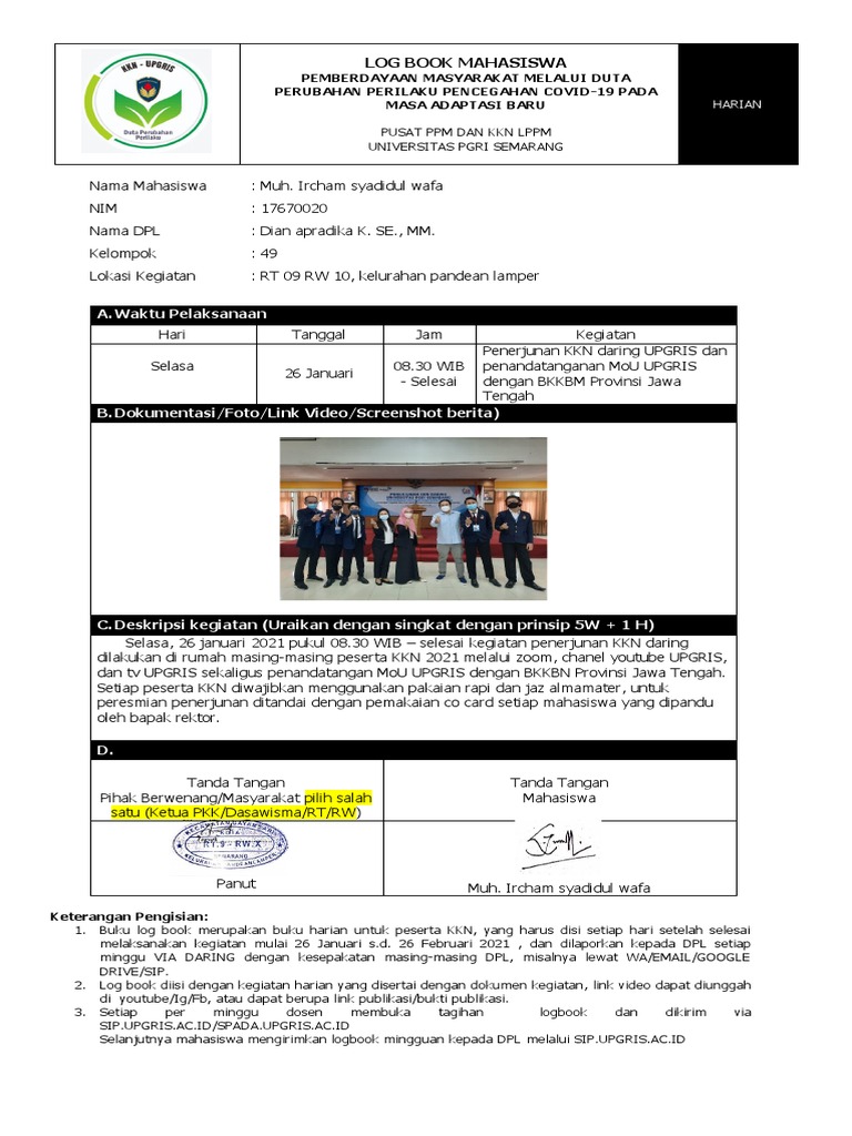 LOG BOOK Minggu Ke 1 | PDF