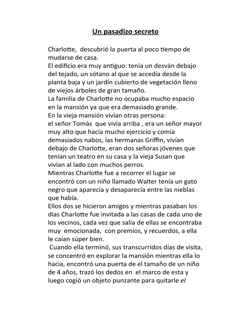 Cuento El Pasadizo Secreto | PDF