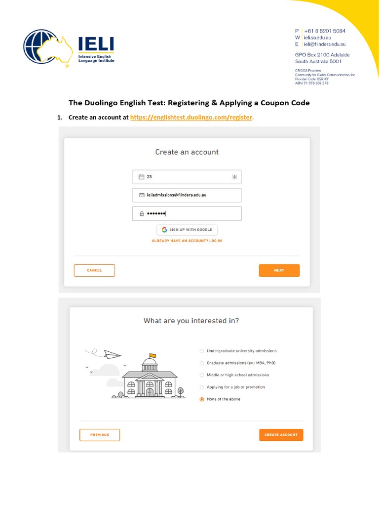 Duolingo Test: Register & Use Coupon | PDF