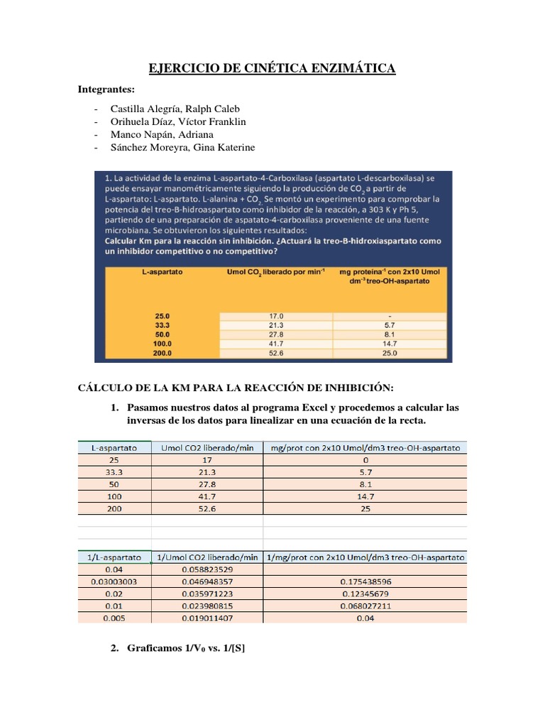 Ejercicio de Cinética Enzimática | PDF