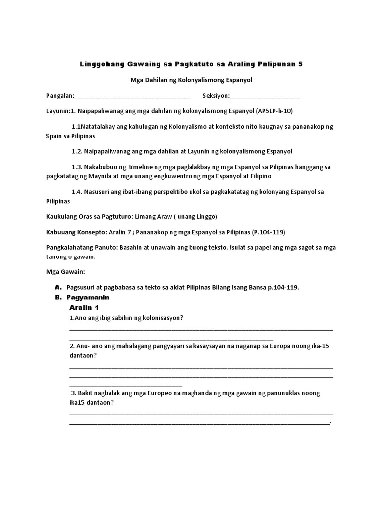Ap 5 Activity Sheet | PDF