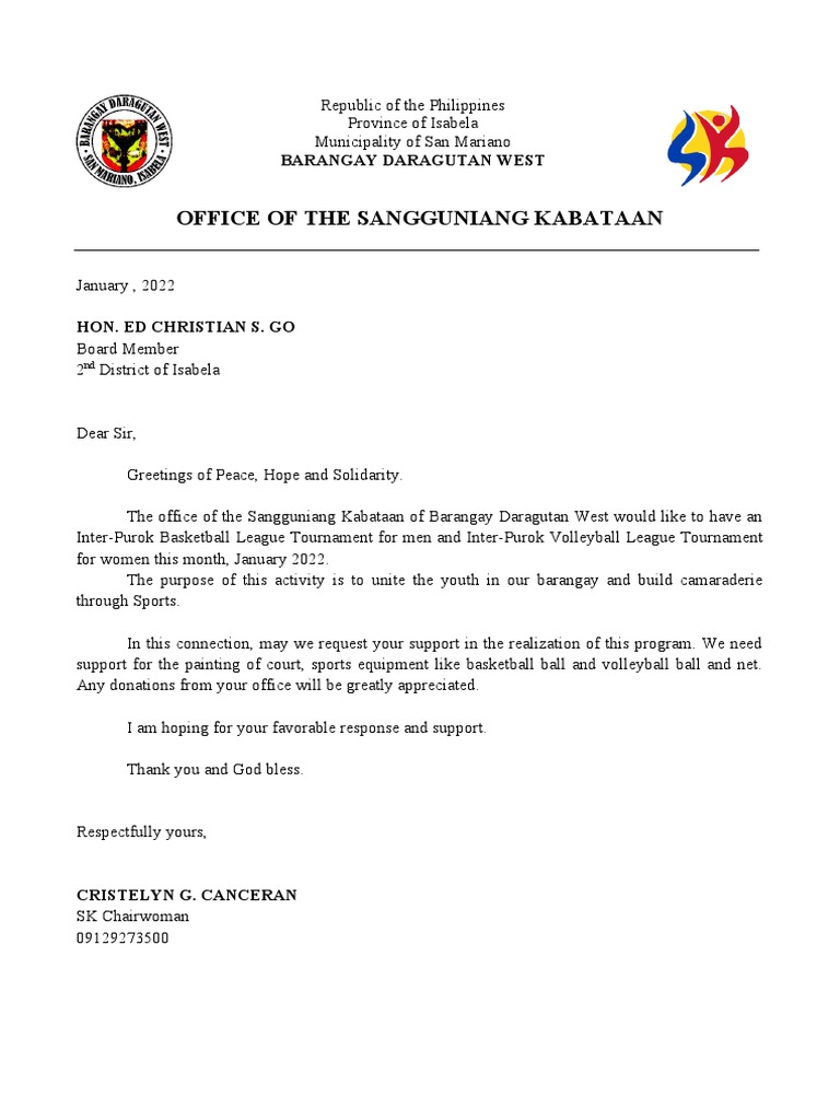 SK Request Letter Sports Equipment | PDF | Volleyball | Recreation