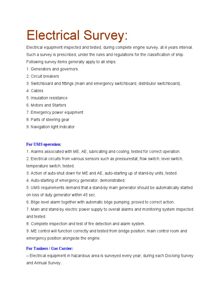 Electrical Survey:: For UMS Operation | PDF | Electric Generator ...
