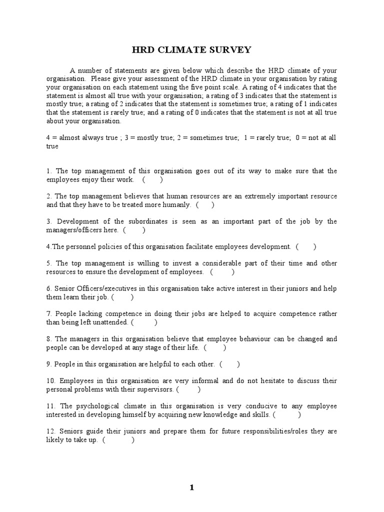 HRD Climate Survey | PDF | Business | Psychology