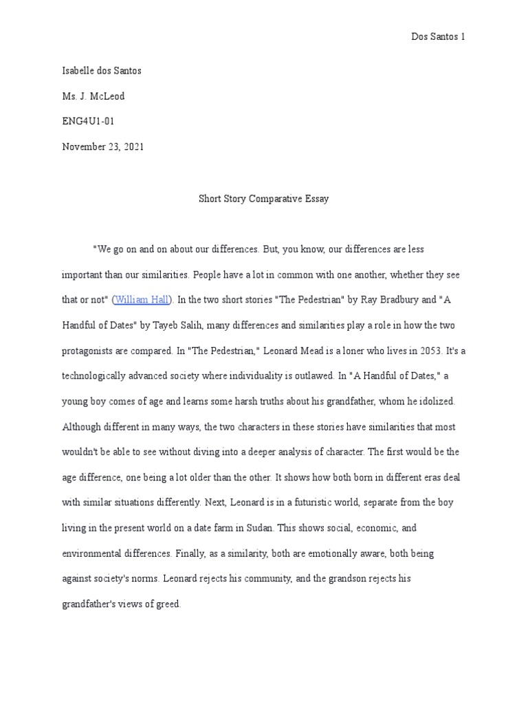 Short Story Comparative Essay - Isabelle Dos Santos | PDF
