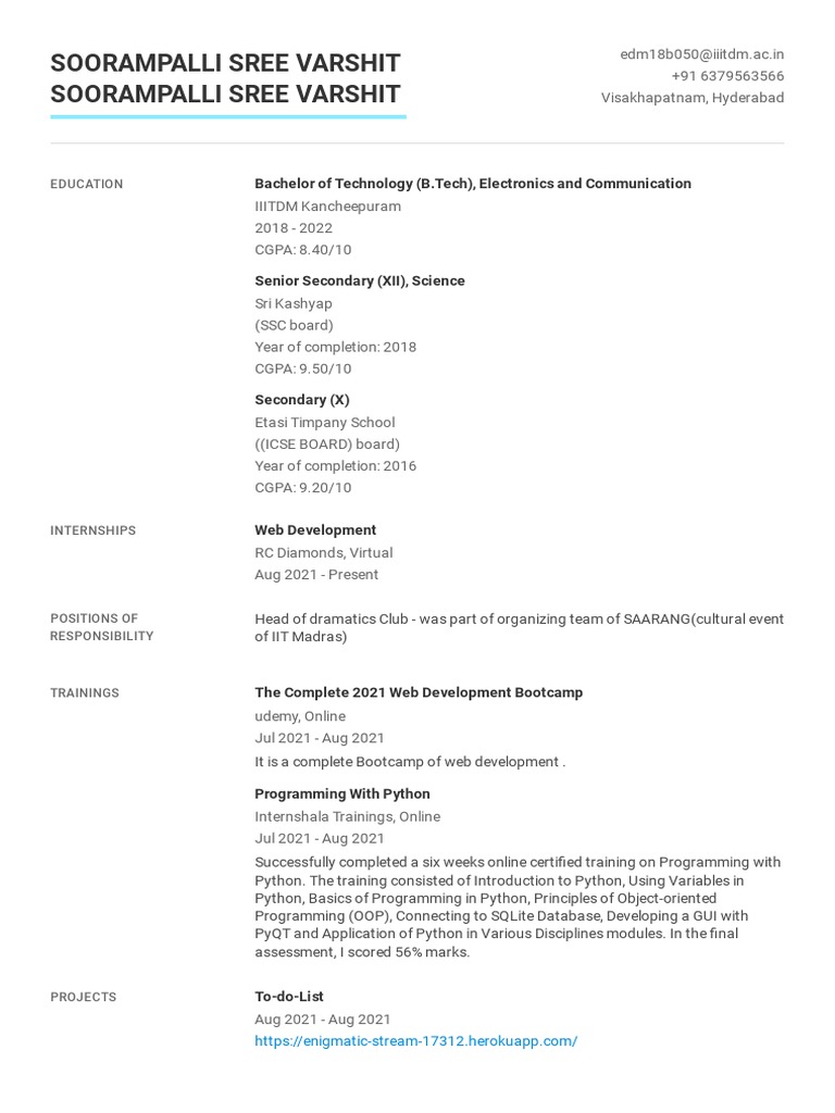 Soorampalli Sree Varshit - Resume | PDF | Internet & Web | World Wide Web