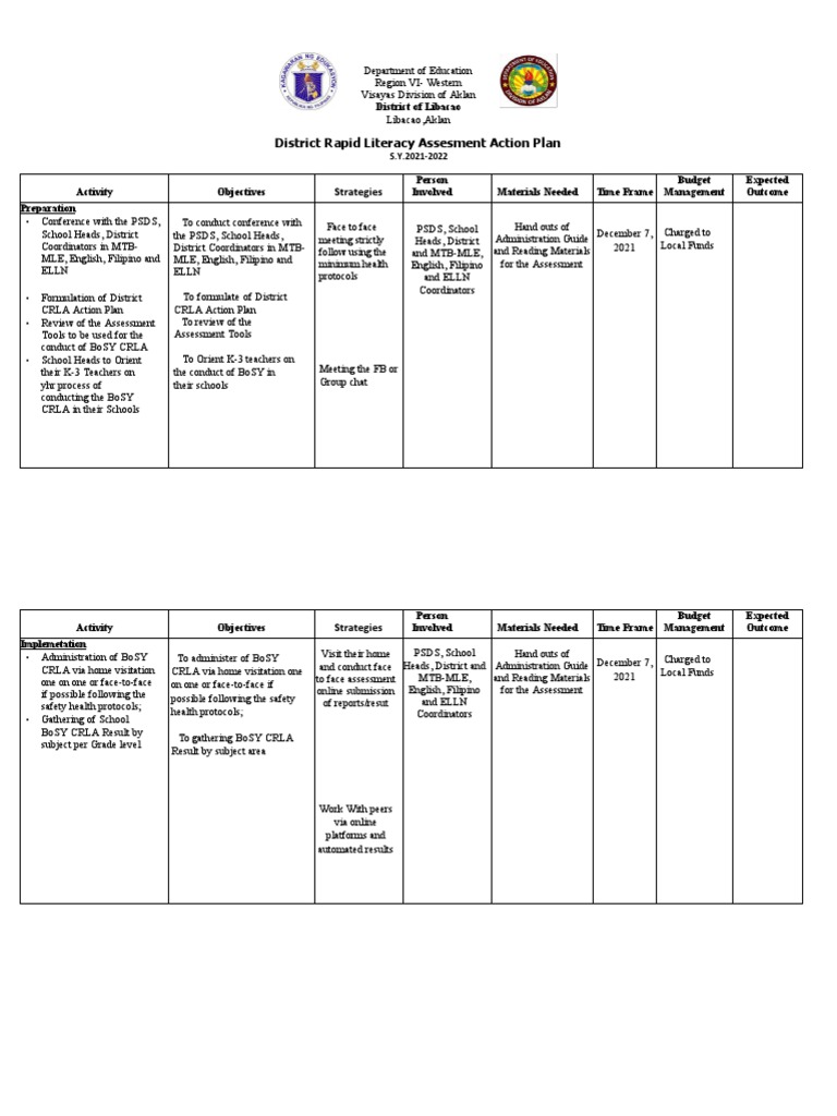 CRLA Action Plan for Literacy Assessment | PDF | Educational Technology ...