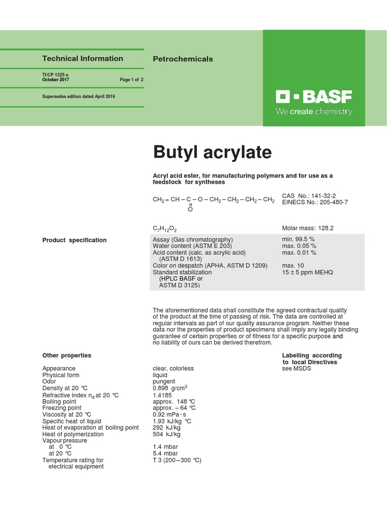 Butyl Acrylate: Technical Information Petrochemicals | PDF | Ester ...
