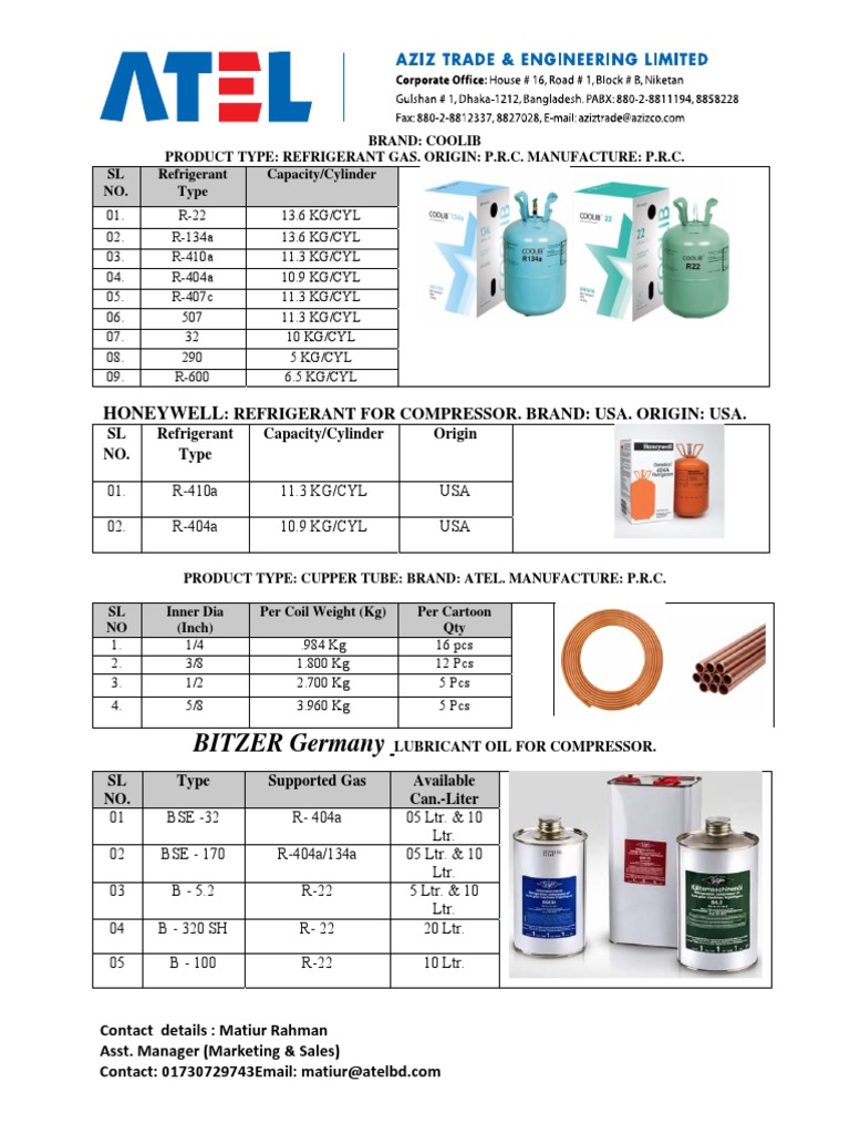 Refrigerant, Compressor, and HVAC Component Specification Sheet from ...