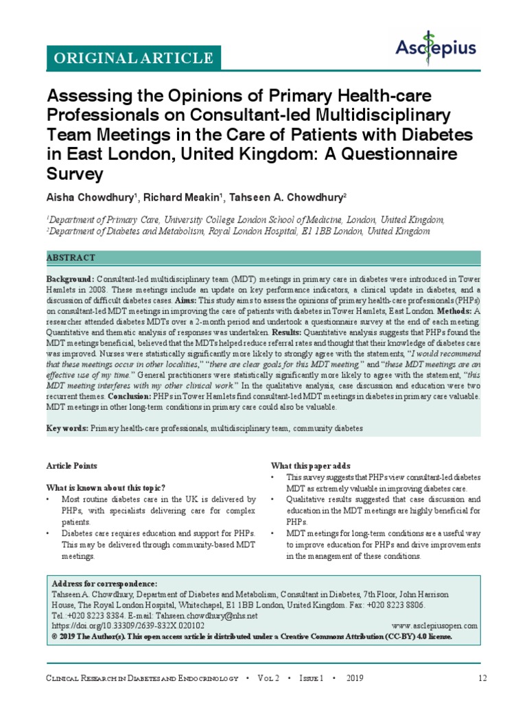 Original Article: Aisha Chowdhury, Richard Meakin, Tahseen A. Chowdhury ...