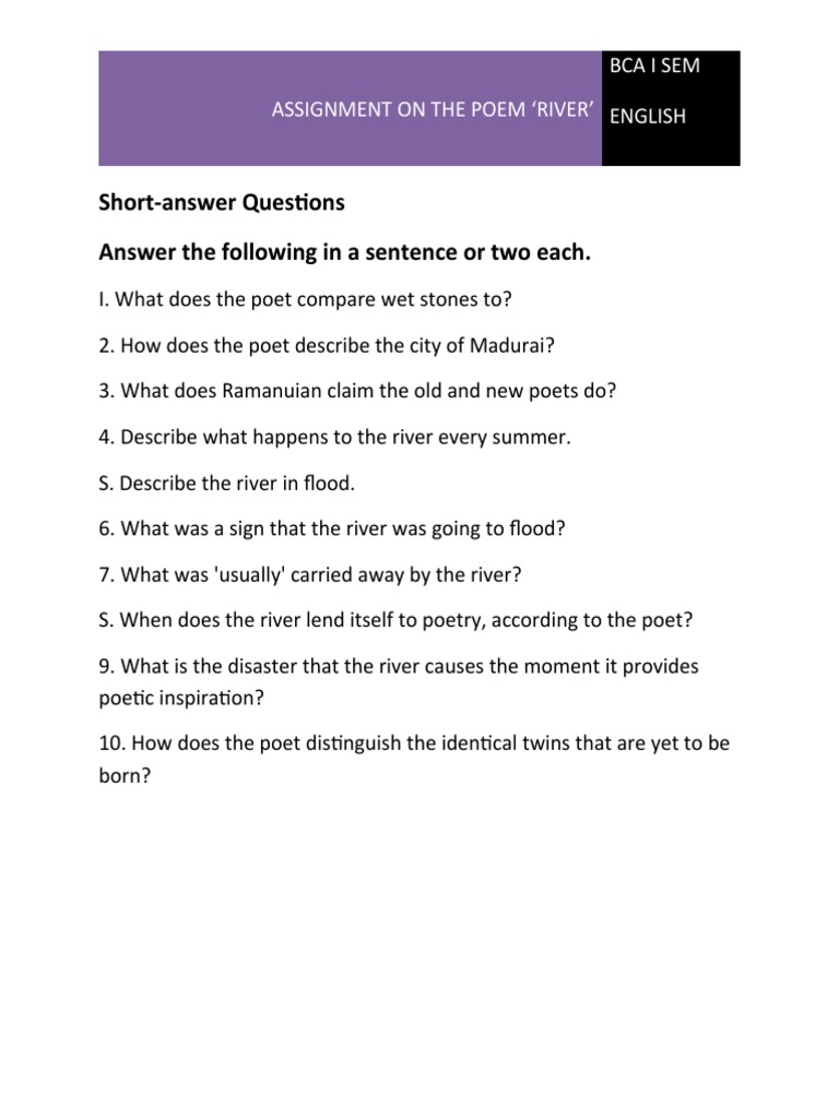 Short-Answer Questions Answer The Following in A Sentence or Two Each ...
