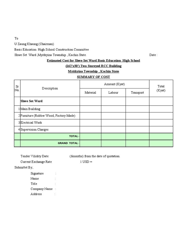 Cost Estimate for High School Building | PDF | Business | Forest Products
