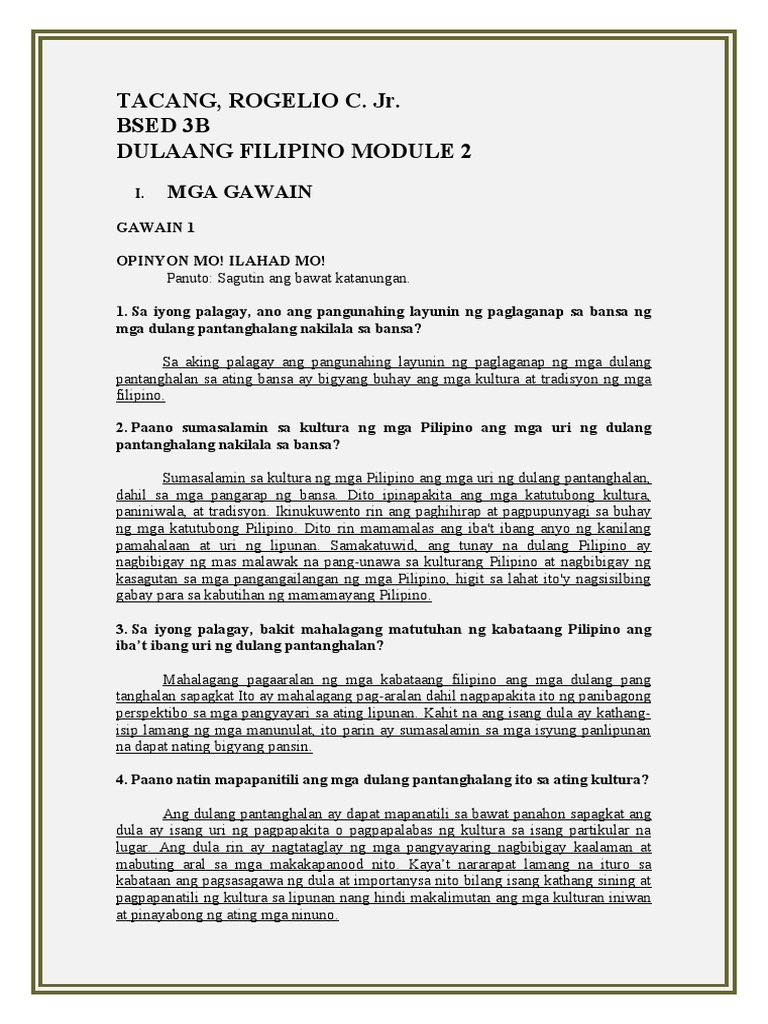 Module2 Dulaangfilipino Tacangr | PDF