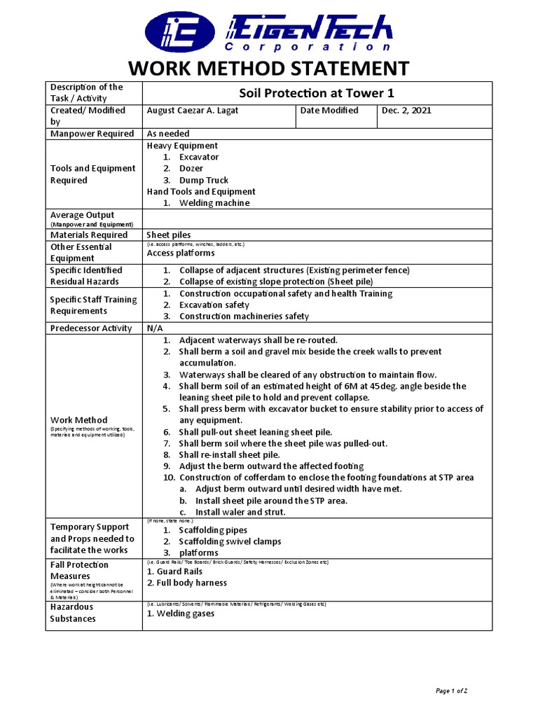 Work Method Statement - Soil Protection | PDF | Deep Foundation | Fires