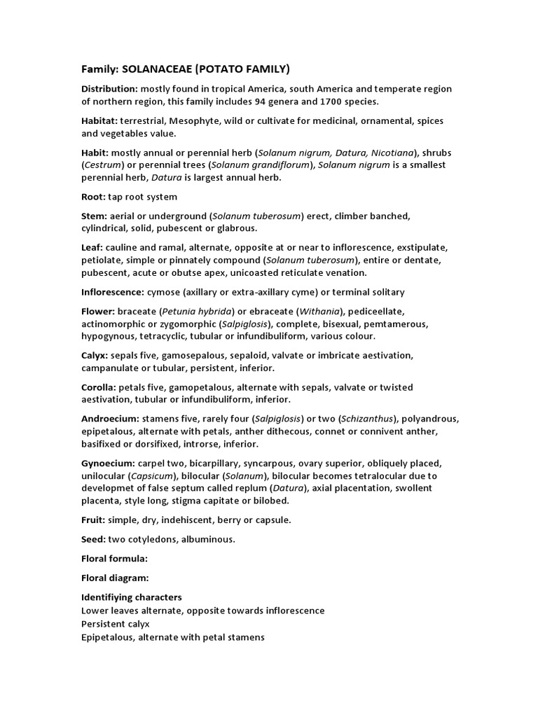 Family: Solanaceae (Potato Family) | PDF | Plants | Plant Morphology