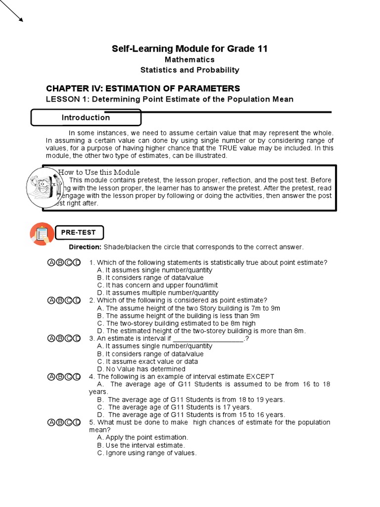 Self-Learning Module For Grade 11: Chapter Iv: Estimation of Parameters ...