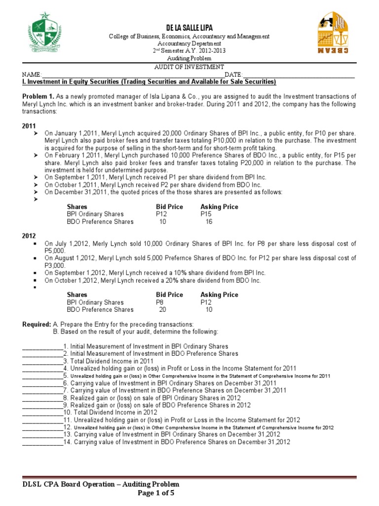 Auditing Investment Transactions Guide | PDF | Book Value | Preferred Stock