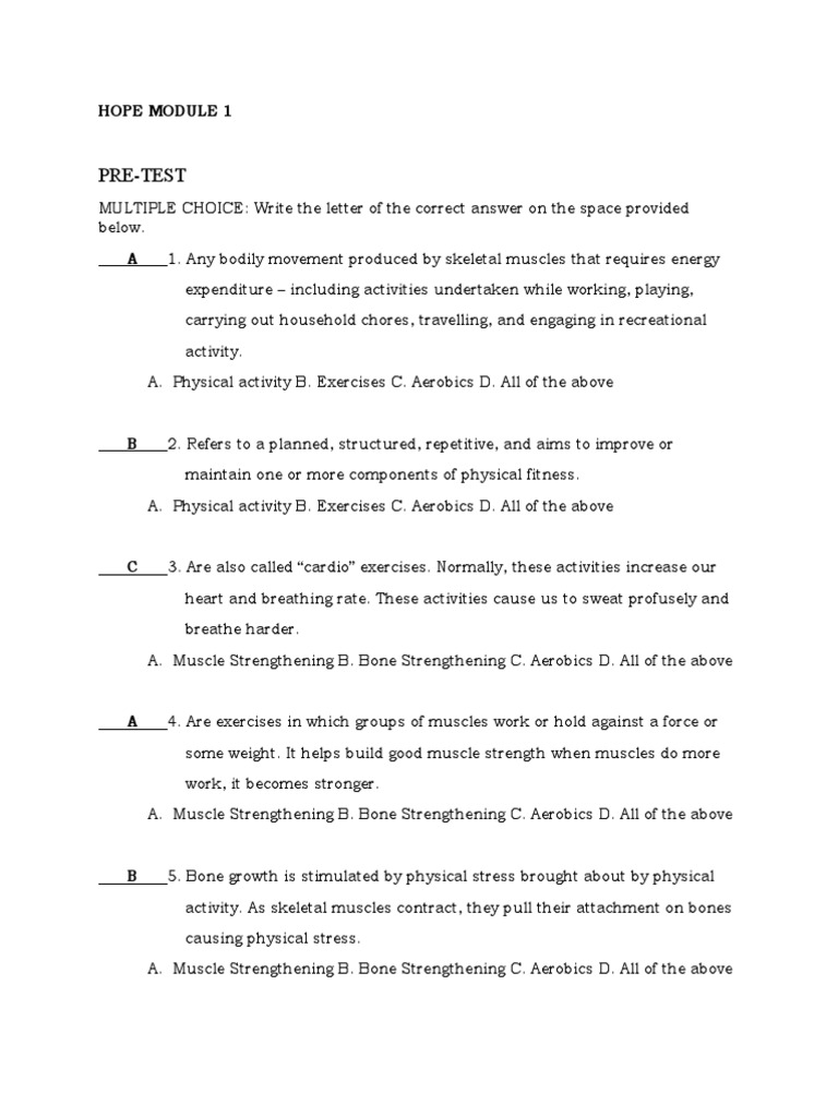 Pre-Test: Hope Module 1 | PDF | Muscle | Physical Fitness